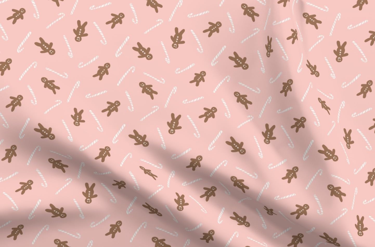 Spoonflower Fabric - Candy Canes Christmas Treats Gingerbread Man Pink Brown Small Scale Printed on Petal Signature Cotton Fabric Fat Quarter - Sewing Quilting Apparel Crafts Decor