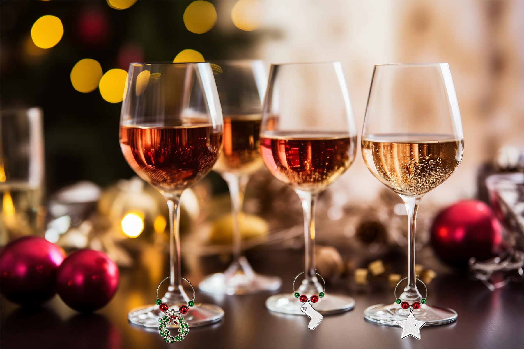 AUXO-FUN 12 Pieces Christmas Wine Glass Charms for Stemmed Goblets Glasses Drink Markers to Identify Your Drinks Bringing Cheers to Your Holiday Party
