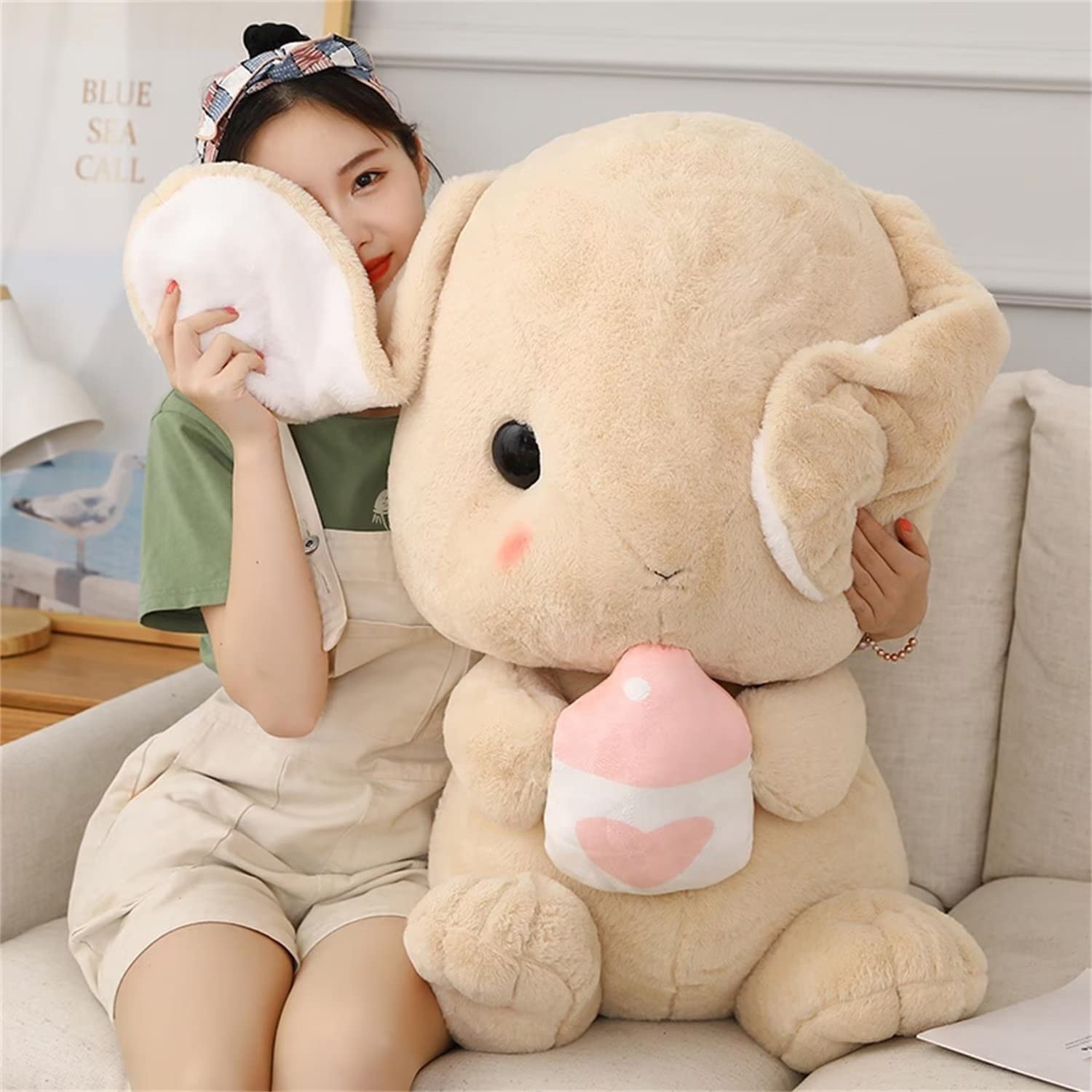 MSGKV Bunny Plush Bunny Stuffed Animals Lop Eared Rabbit Cute Stuffed Bunny Pillow Gift for Women Kids Girls on Christmas Birthday Thanksgiving, 8.6in/22cm Feeding Bottle Bunny