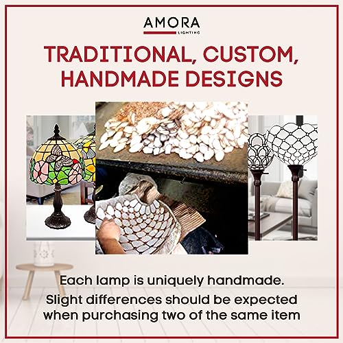 Amora Upright Tiffany Floor Lamp - 72” Pearl Stained Glass Floor Lamp
