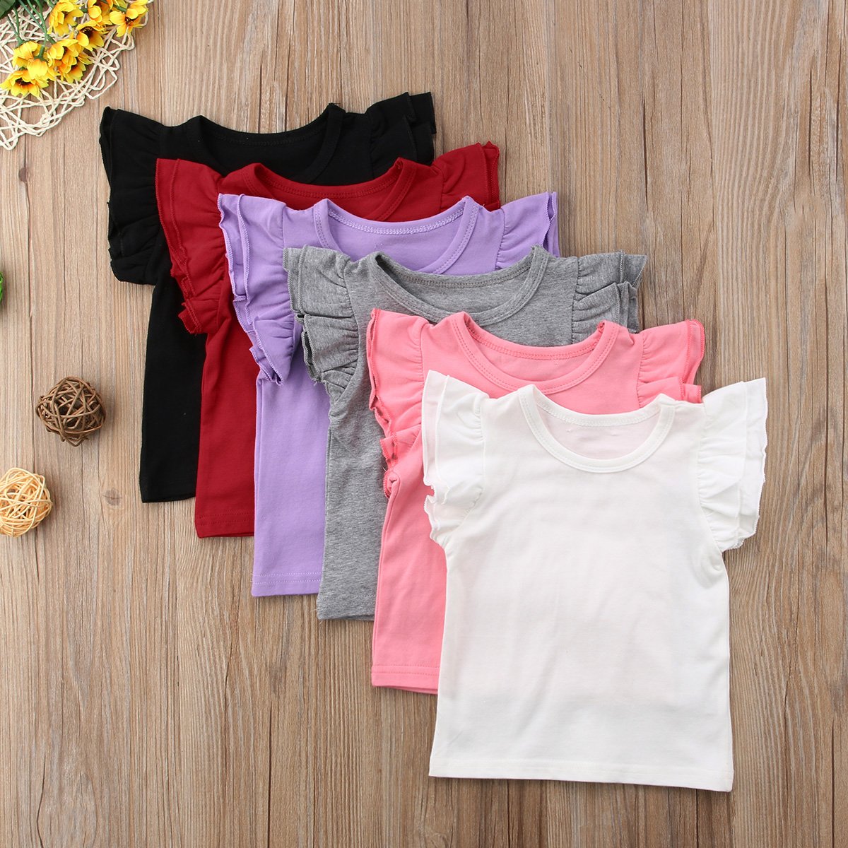 Mubineo Toddler Baby Girl Basic Plain Ruffle Sleeve Cotton T Shirts Tops Tee Clothes (White, 3-4T)