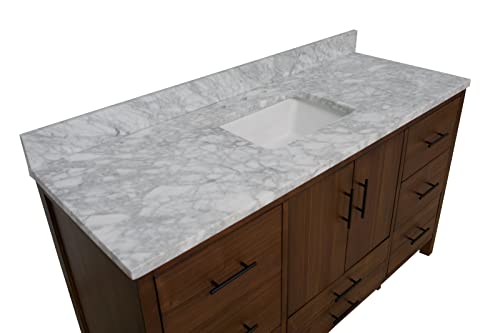 Kitchen Bath Collection California 60-inch Single Bathroom Vanity (Carrara/Walnut): Includes Walnut Cabinet with Authentic Italian Carrara Marble Countertop and White Ceramic Sink