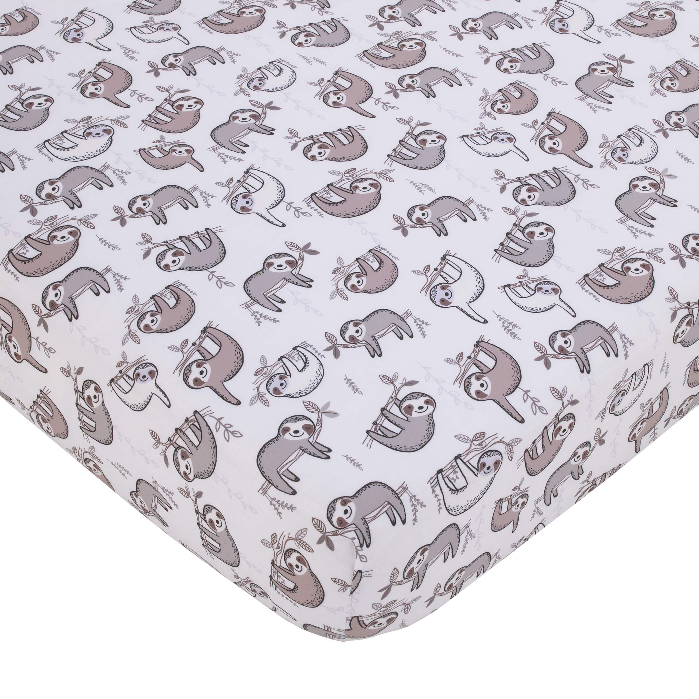 NoJo Little Love Sloth Let's Hang Out Grey, White and Charcoal 3 Piece Nursery Crib Bedding Set - Comforter, Crib Sheet, Dust Ruffle