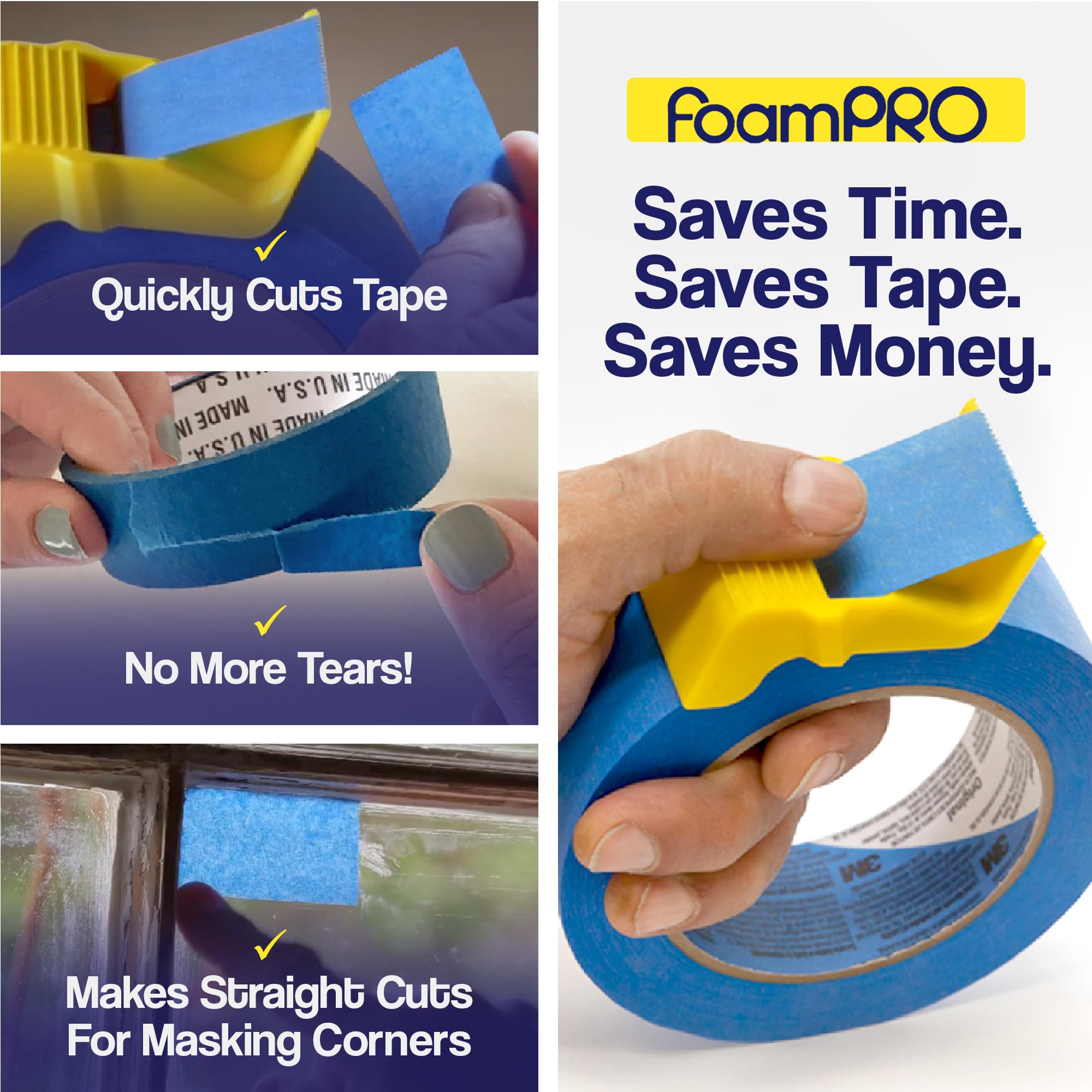 Foampro 149 Tape Cap Compact Tape Dispenser, 3-Pack for 1”, 1 1/2” and 2” Masking and Painter’s Tape | DIY Painting Accessories | Tape Corners, Create Labels, Arts & Crafts Projects & More!