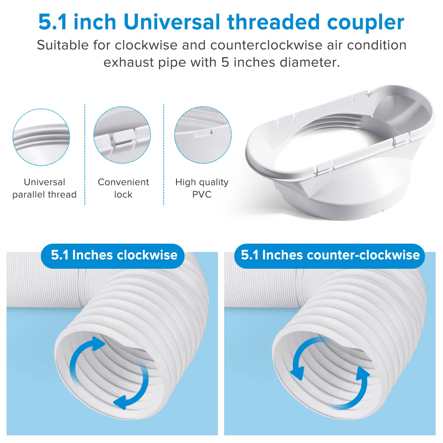 Portable Air Conditioner Window Kit, Portable AC Window Kit for Exhaust Hose 5.1 Inch Diameter with Coupler Adjustable AC Window Seal Vent Kit for Sliding Window