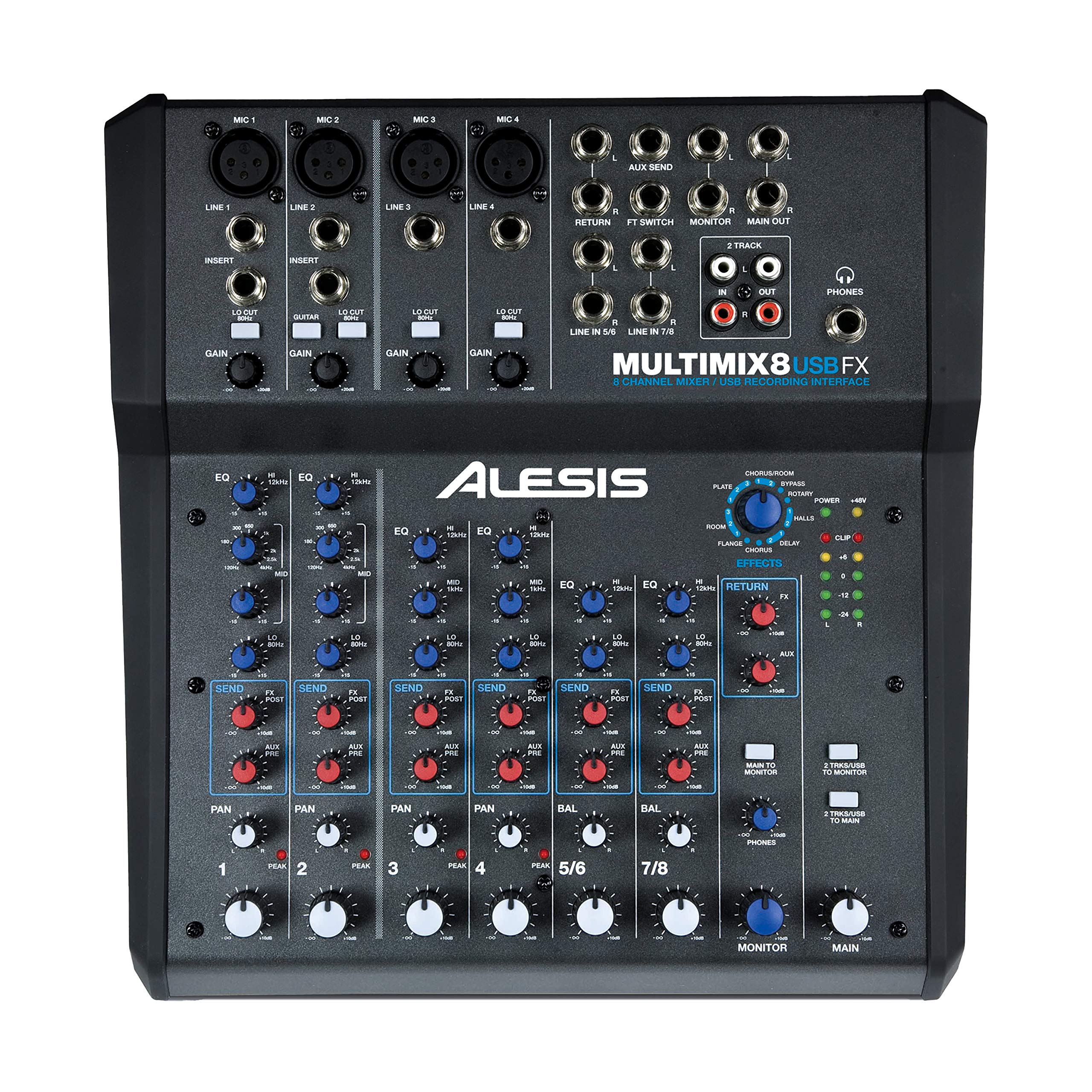 Alesis MultiMix 8 USB FX – 8 Channel Compact Studio Mixer with Built In Effects & USB Audio Interface for Live Sound and Home Studio Recording
