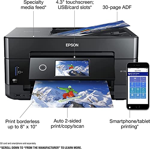 Epson Expression Premium XP-7100 Wireless All-in-One Color Inkjet Printer for Home Office - Print Scan Copy - 5760 x 1440 dpi, 15 ppm Black, 8.5 x 14, SD Card Slot, 100 Sheets, Auto 2-Sided Printing