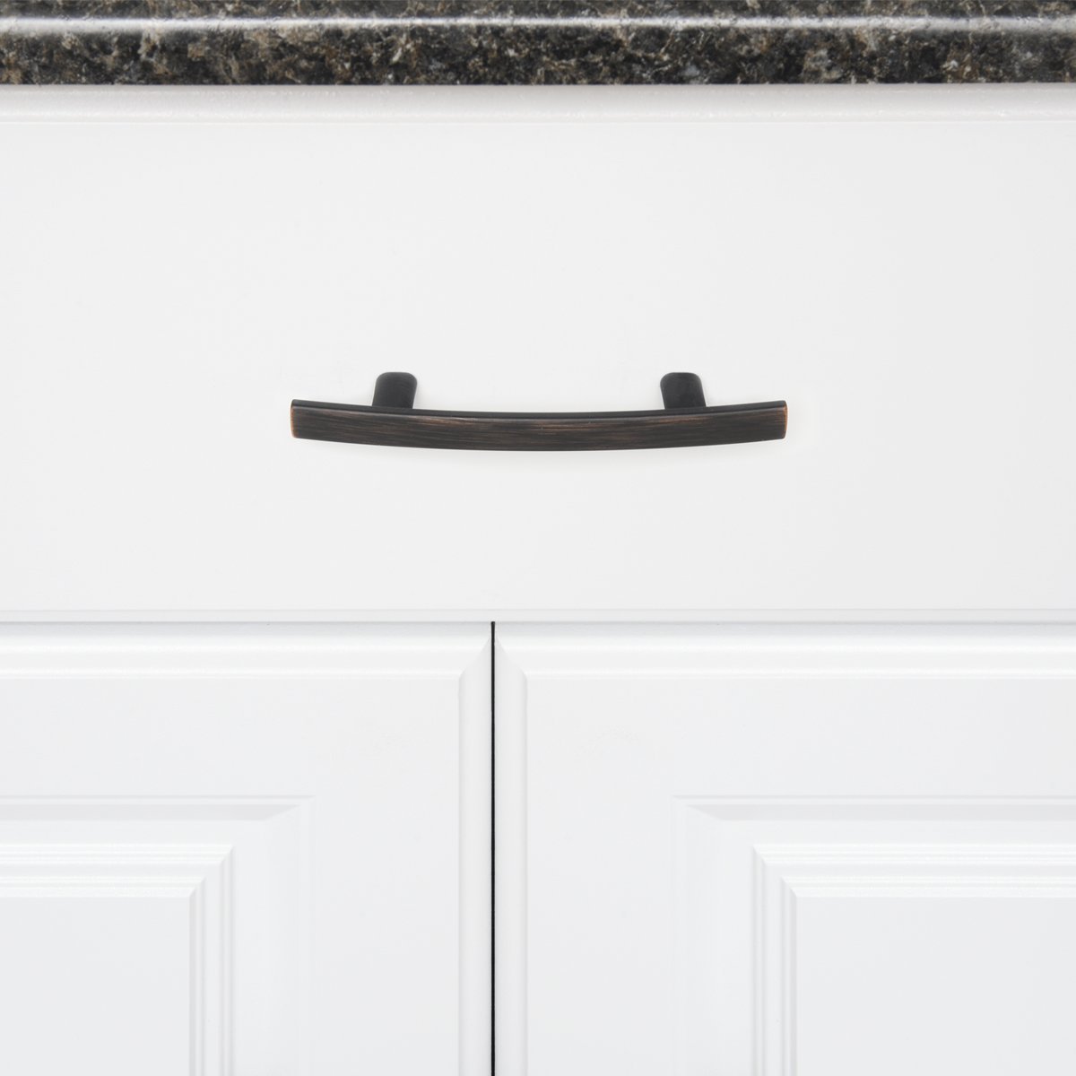 Amazon Basics Modern Curved Cabinet Handle, 5.25-inch Length (3-inch Hole Center), Flat Black, 10-Pack