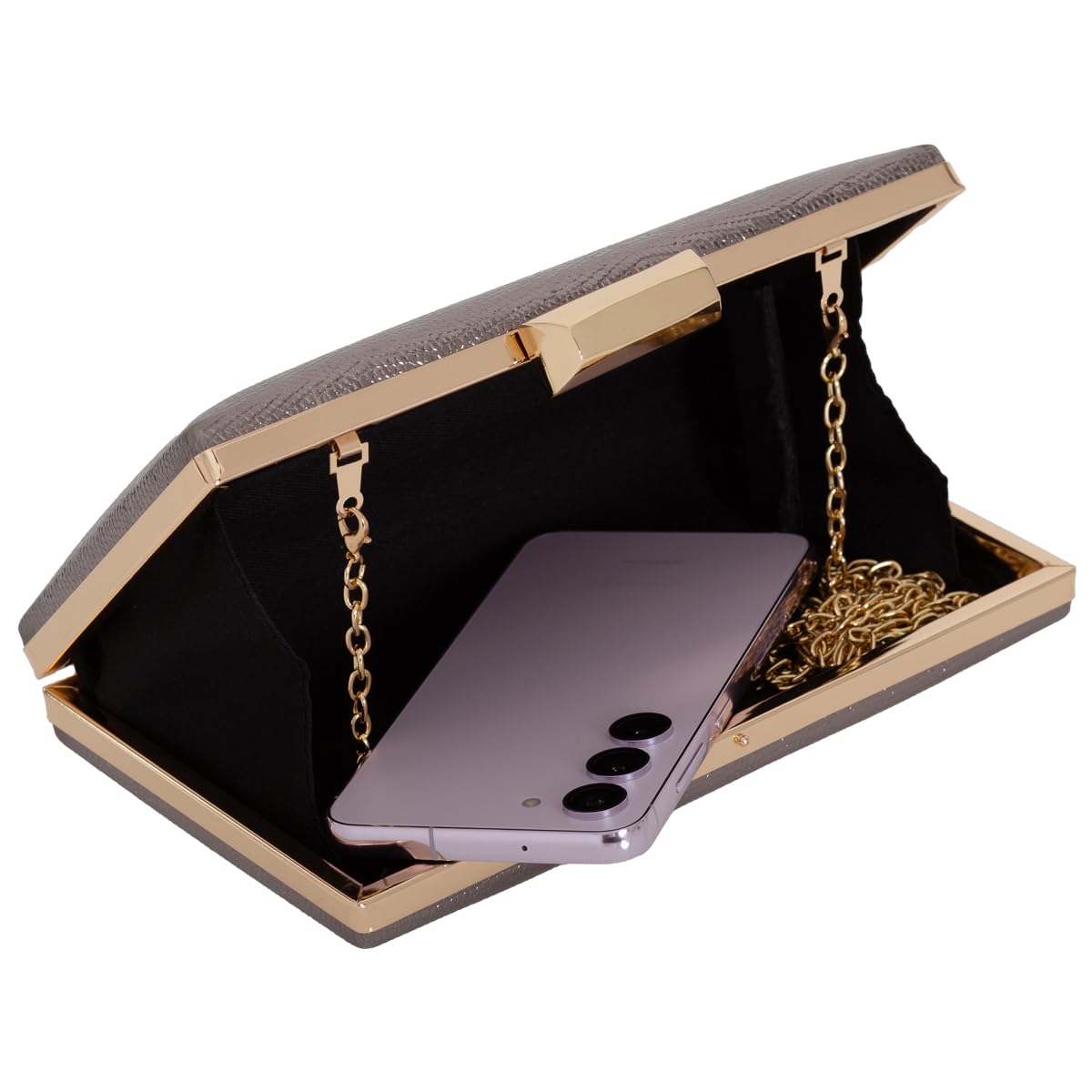 JNB Women's Metallic Material Hard Case Evening Party Clutch,Gold