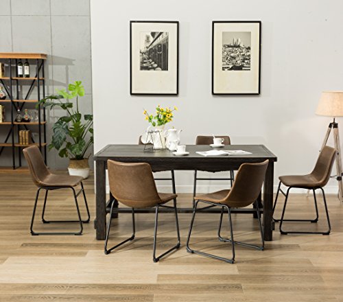 Roundhill Furniture 7 Piece Lotusville Wood Dining Table With Chairs Set, Vintage Brown