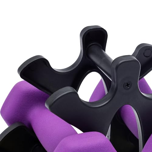 Amazon Basics Neoprene Coated Hexagon Workout Dumbbell Hand Weight, Rack with 2, 3, and 5 pound, Set of 3, Total 20 lb, Pink/Purple/Green
