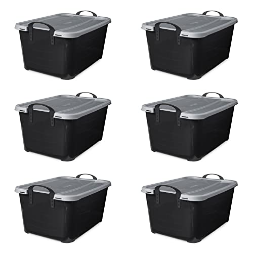 Life Story Multi-Purpose 55 Quart Stackable Storage Container with Secure Snapping Lids for Home Organization, Black (6 Pack)
