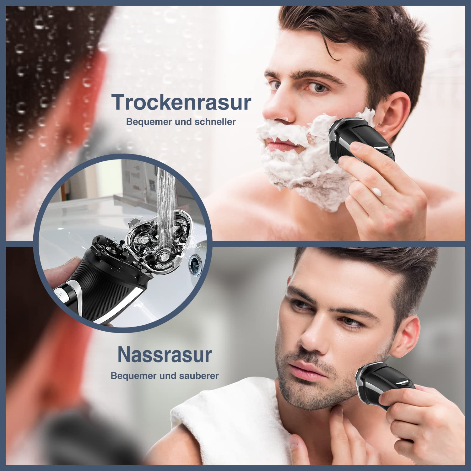 Electric Shaver for Men, MAX-T Quick Rechargeable Electric Razor Wet Dry Rotary Shaver with Pop Up Trimmer and LED Display, IPX7 100% Waterproof (8101 with Adapter Charger)