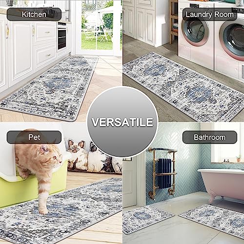 HEBE Boho Anti Fatigue Kitchen Rug Sets 2 Piece Non Slip Cushioned Kitchen Rugs and Mats Kitchen Mats for Floor Waterproof Distressed Kitchen Rug Carpet Runner for Sink Laundry Office