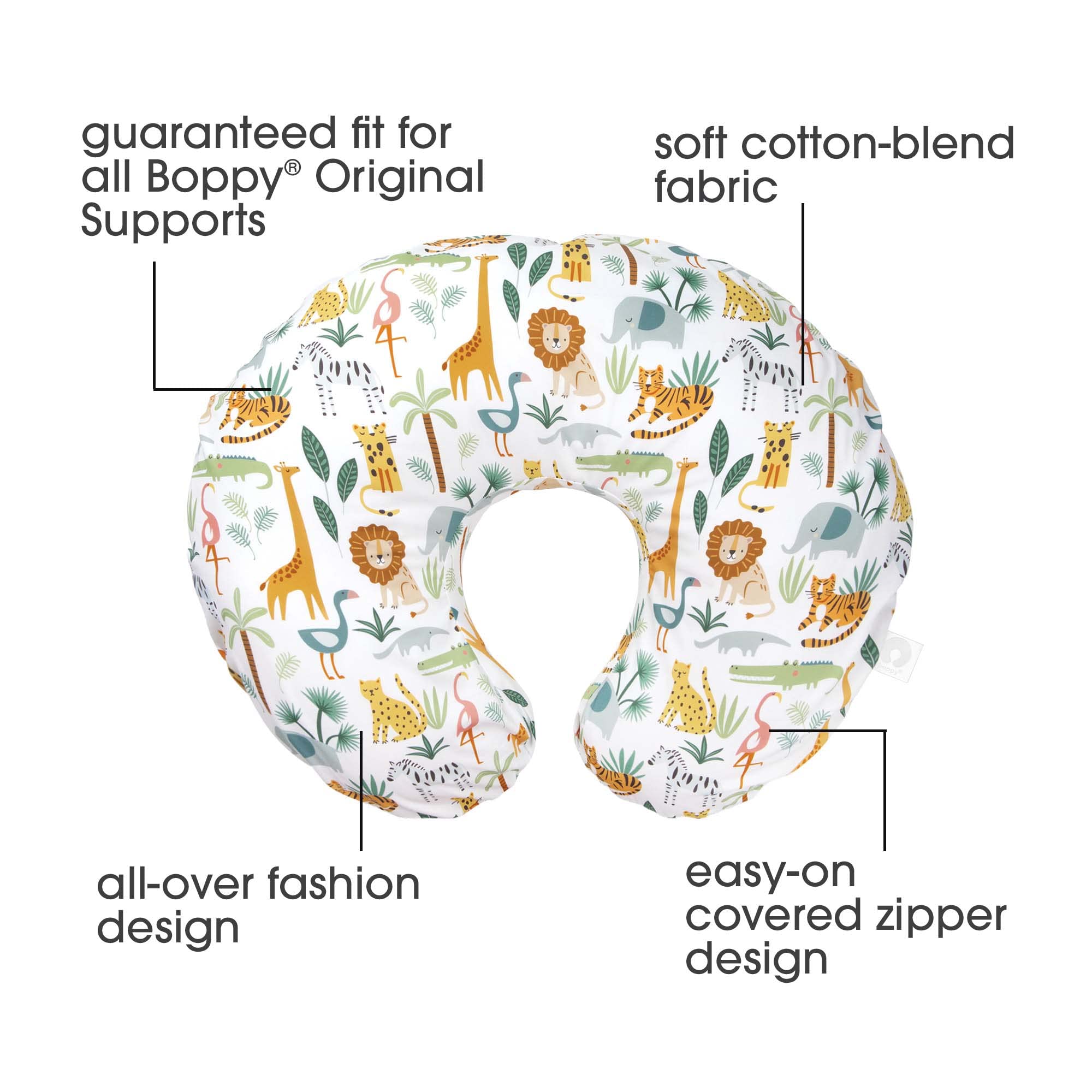 Boppy Nursing Pillow Cover, Colorful Wildlife, Cotton Blend, Fits The Original Support for Breastfeeding, Bottle Feeding, and Bonding, Cover Only, Sold Separately