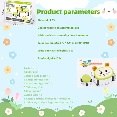 la-belle-vie 6-in-1 Activity Table for Kids, Sand/Water Table for Toddlers 1-3, Kids Table and Chair Set with Storage, 70 pcs Marble Run Building Blocks Classic Big Blocks (White)