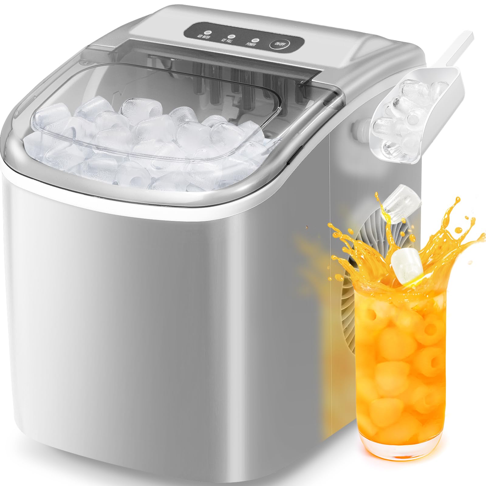 Antarctic Star Countertop Ice Maker,Portable Ice Makers with Self-Cleaning, Bullet Ice Machine, 26Lbs/24H, 9 Ice Cubes Ready in 6 Mins for Kitchen Bar Party RV, Grey