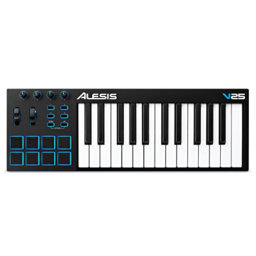 Alesis V25 - 25-Key USB MIDI Keyboard Controller with Backlit Pads, 4 Assignable Knobs and Buttons, Professional Software Suite Included
