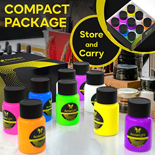 Acmelight Glow in the Dark Acrylic Paint - Fluorescent Paint for Canvas - Neon Decoration - Blacklight Paint Set β Art Supplies for Adults - Craft Gift for Artists