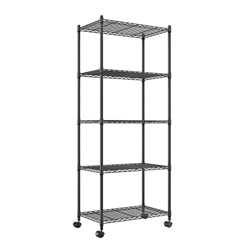 Storage Shelves (Black, 5-Shelf) 5-LAYER FAMILY SHELF, VERTICAL free combination shelf, kitchen, bedroom, garage, study, storage room, with wheels layer shelf, simple American heavy shelf.
