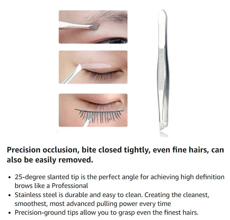 Luxxi (5 Pack) Slant Tweezers - Precision Sturdy Stainless Steel Slant Tip Tweezers Hair Plucker for Hair and Eyebrows Personal Care (Silver Tone)