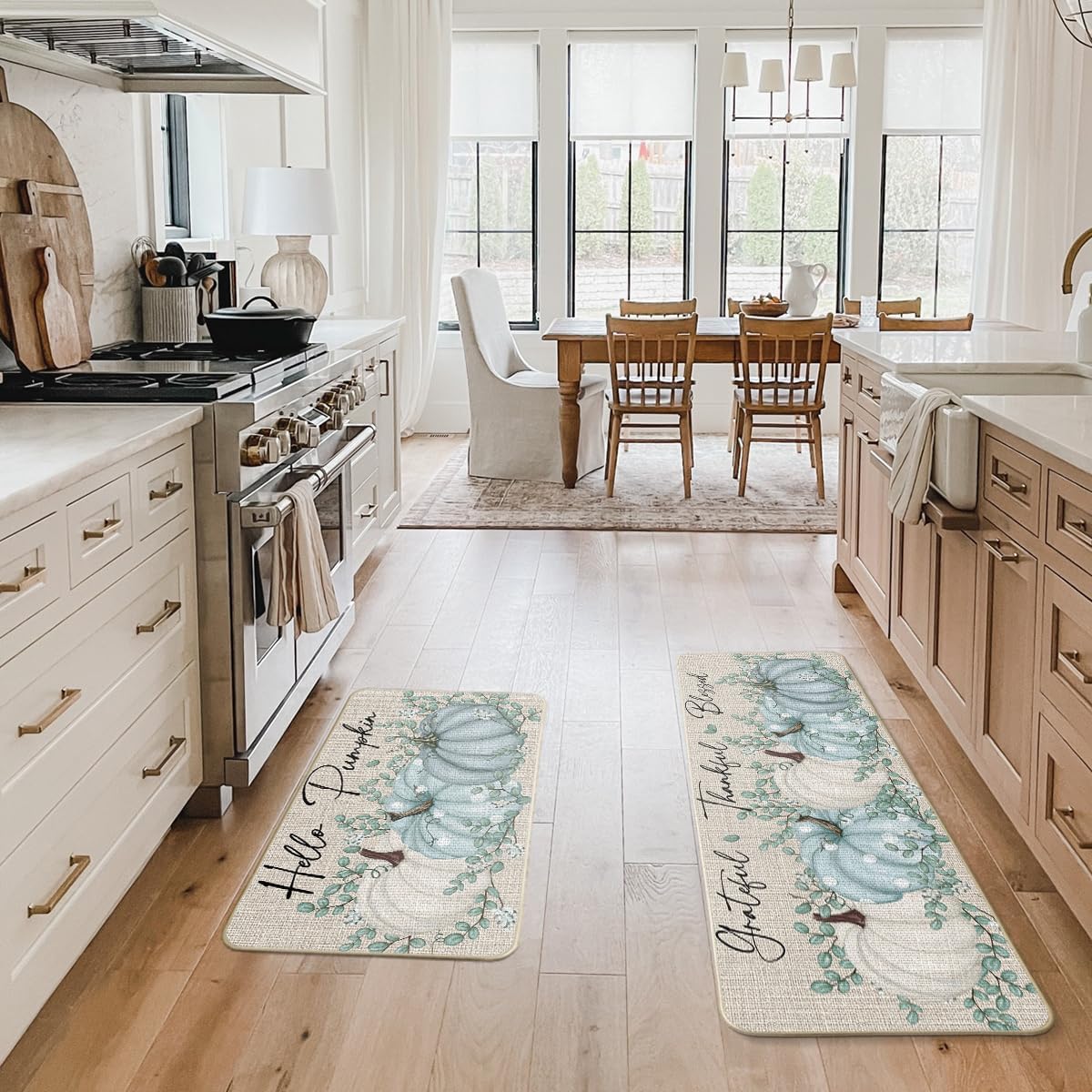 Artoid Mode Orange Maple Leaves Happy Fall Y'all Kitchen Mats Set of 2, Thanksgiving Home Decor Low-Profile Kitchen Rugs for Floor - 17x29 and 17x47 Inch