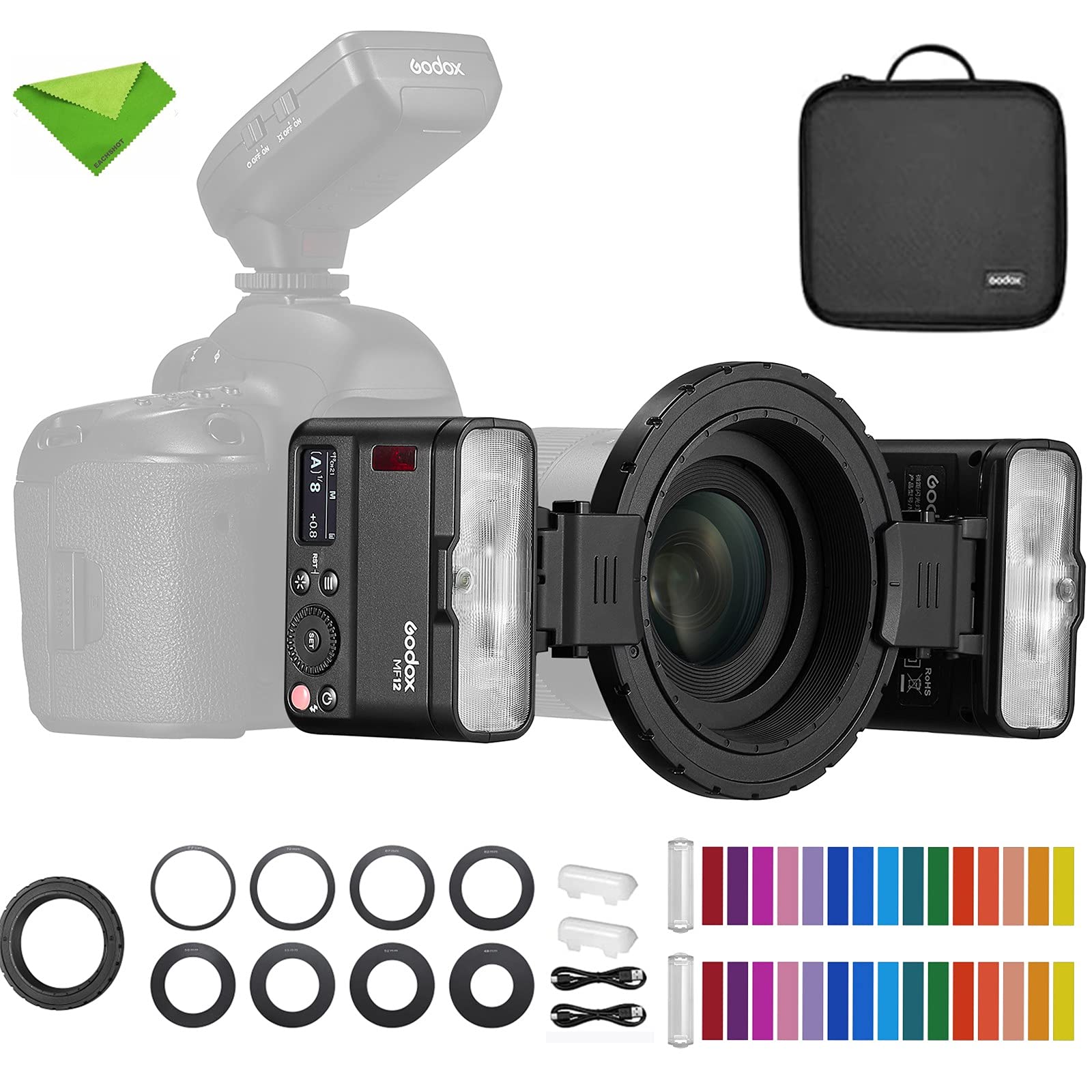 Godox MF12 MF12-K2 Macro Flash Off-Camera TTL Flash Speedlite 12W, 2.4G Wireless Control,TTL/M Mode,Built-in 3.7V/6.29W Lithium Battery, Compatible with Nikon, Sony, Canon, Fuji, Olympus and Panasonic