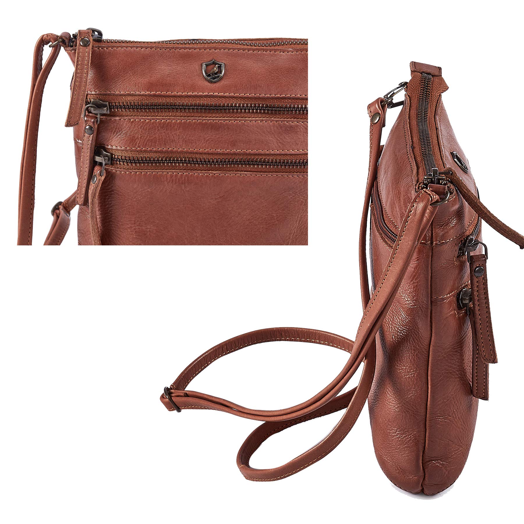Crossbody Sling Bag for Women Small Real Leather Purse Vintage Travel Crossover Shoulder Bag Handmade (Cognac Washed Vintage)