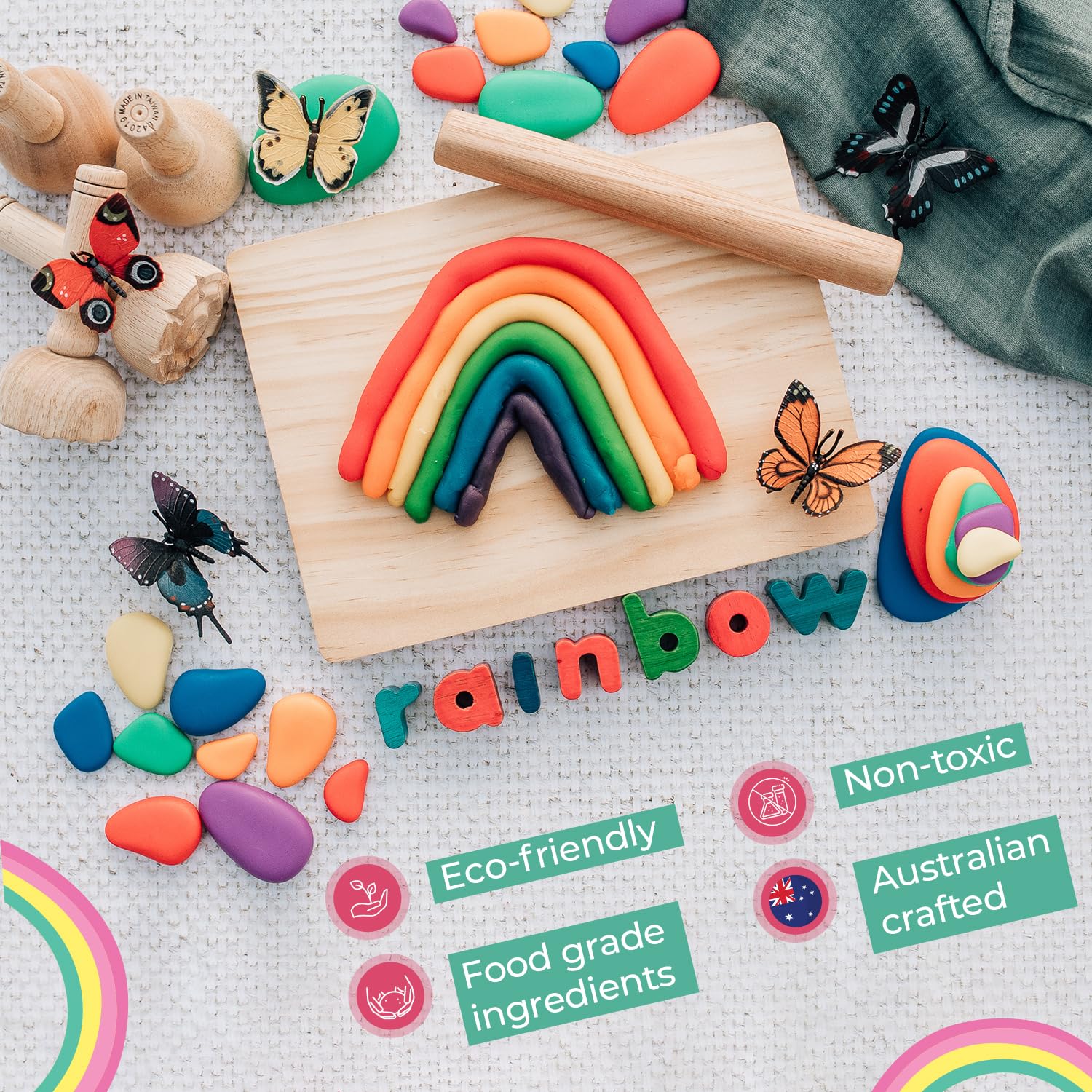 Bio DoUgh Natural Play Dough - Handmade in Australia - Scented, Non-Toxic & Reusable Modeling Dough for Kids - Food Grade Ingredients - Perfect for Creative Play, Arts & Crafts | 39.7oz (9 Colors)