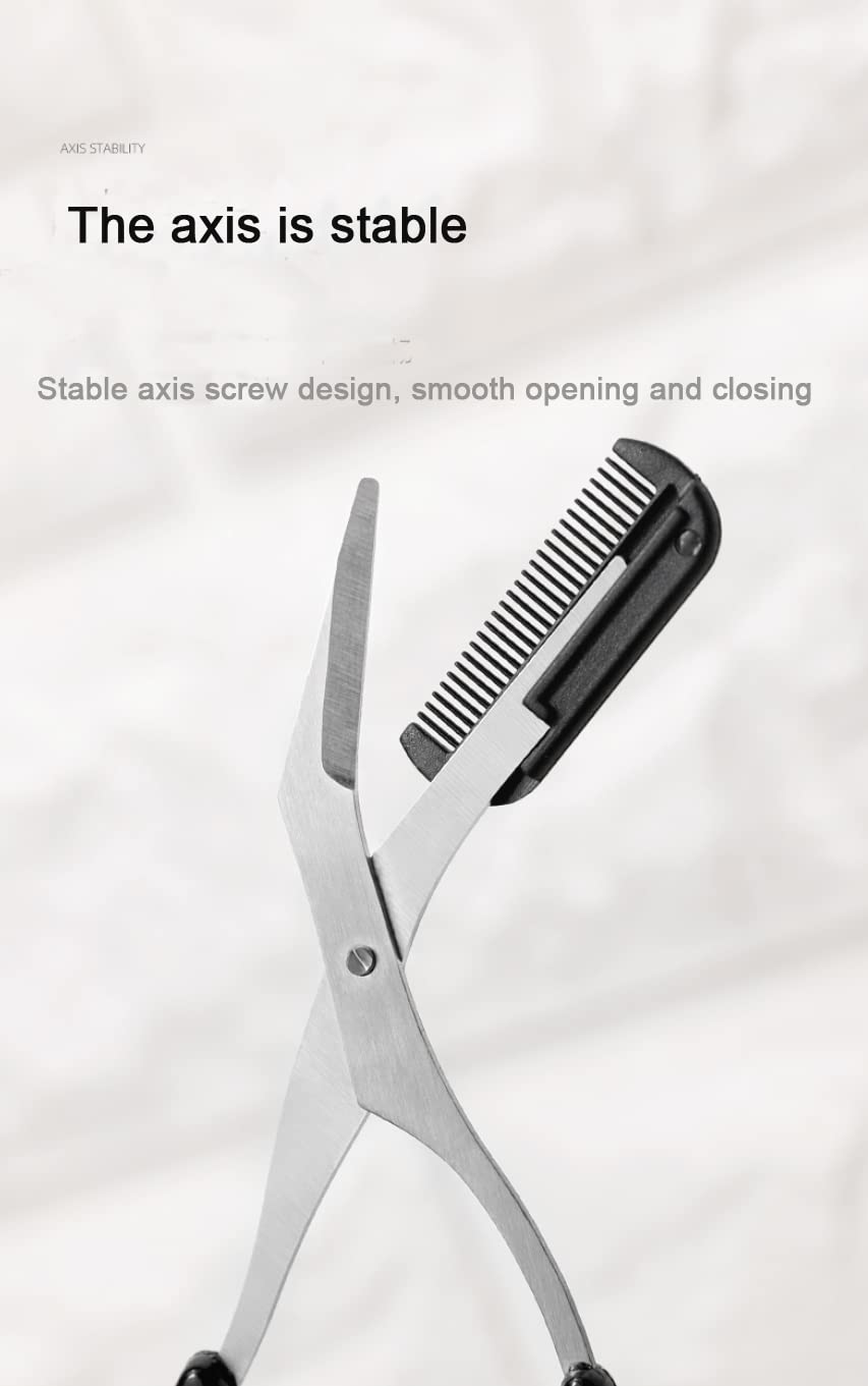 Erioctry Professional Precision Trimmer Eyebrow Scissors Remover Beauty Tool with Comb and Non Slip Finger Grips Black Silver Tone for Men