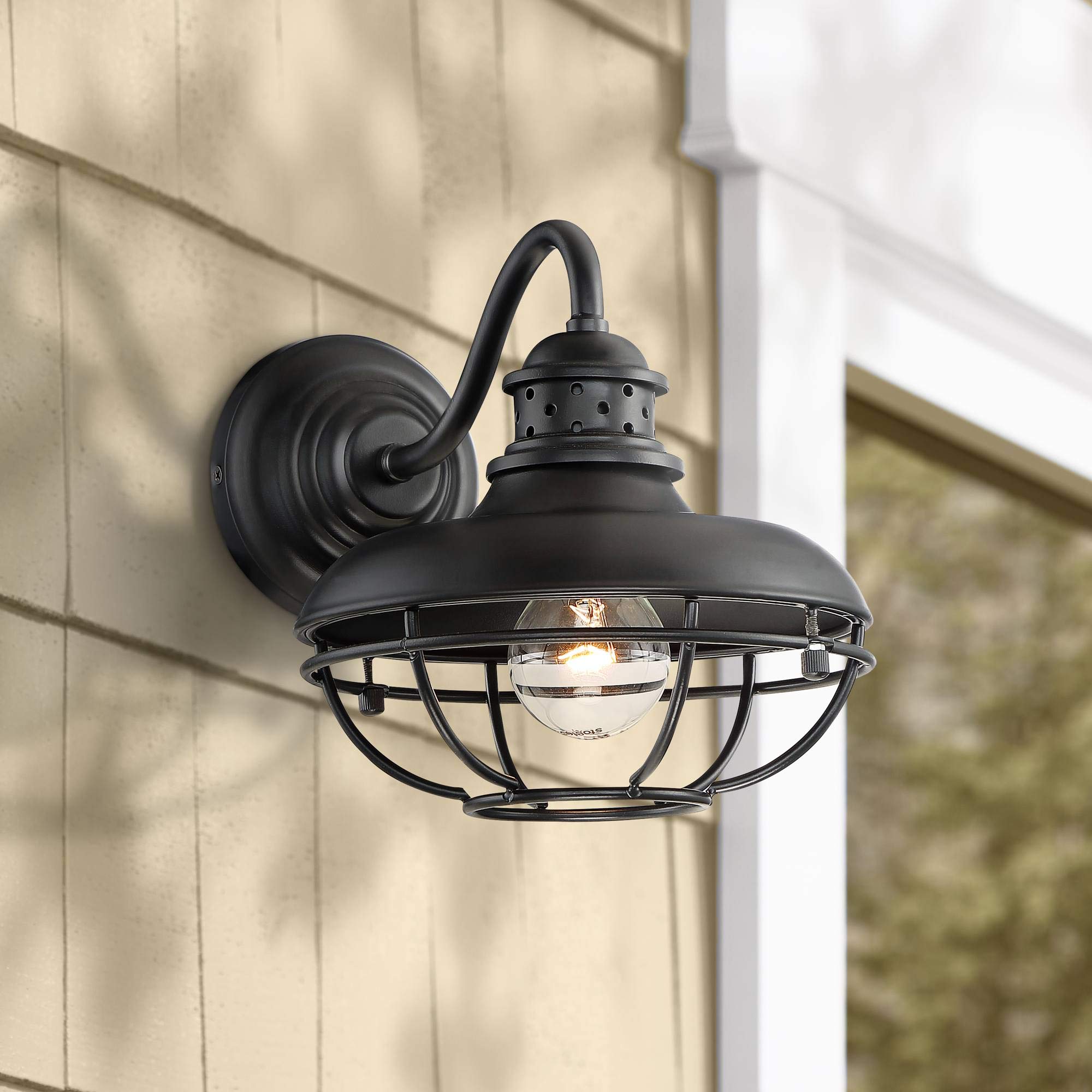 Franklin Park Modern Farmhouse Vintage Outdoor Barn Light Fixture Black 9" Open Metal Cage Decorations for Exterior House Porch Patio Outside Deck Garage Front Door Garden Home - Franklin Iron Works