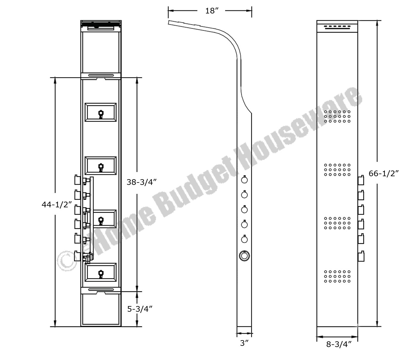 Blue Ocean 66.5β Stainless Steel SPS8727 Thermostatic Shower Panel with Rainfall Shower Head, Body Nozzles, and Handheld Shower Head