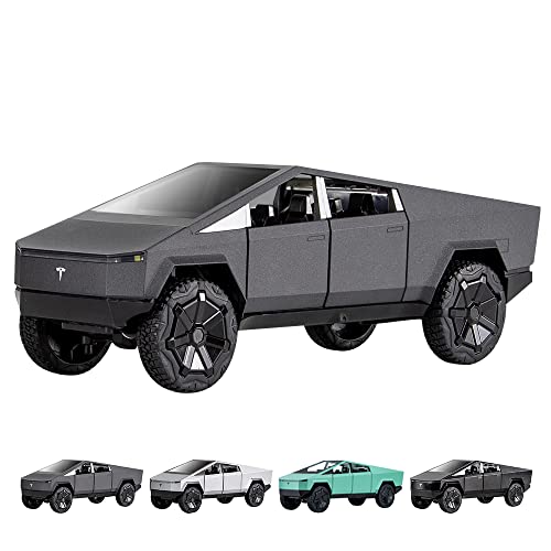 EROCK 1:24 Scale Cybertruck Model Toy Pull Back Pick-Up Truck with Sound and Light, Alloy Diecast Truck Toys for Kids Gift or Vehicles Model Collection Enthusiasts (Matte Black)