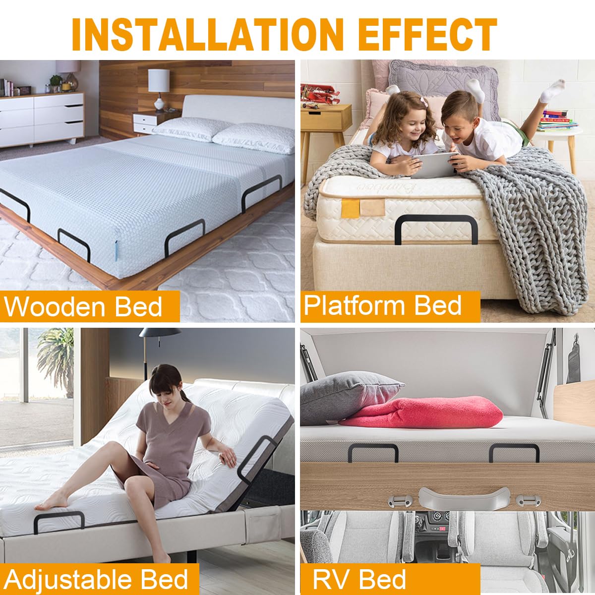 ANTEISI 4 Pieces of Mattress Slide Stopper,Mattress Holders to Keep Mattress from Sliding，Suitable for Adjustable Beds, Platform Beds, Rv Mattresses and So On.(Black)