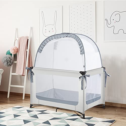 L RUNNZER Pack N Play Tent, Baby Pop Up Crib Tent to Keep Baby In, Crib Net for Pack And Plays, Mini Cribs & Play Yards to Stop Baby from Climbing Out, Pop Up Design & Breathable Mesh