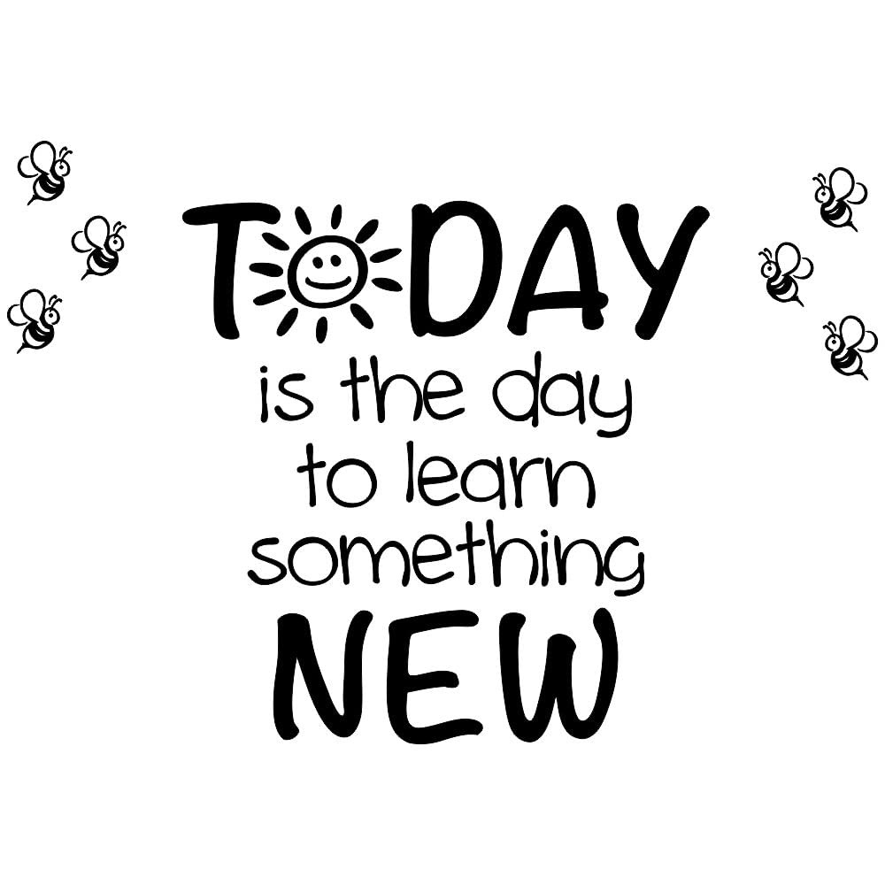ANFRJJI Love Learning, Start Now Inspirational Words Wall Decal - Little Bee and Sun Smile PVC Removable Wall Sticker for Student and Kids Room Decor -Effect 26"x37"inch (black-JWH255-Today)