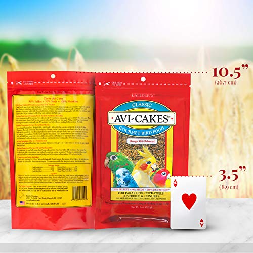 LAFEBER'S Classic Avi-Cakes Pet Bird Food, Made with Non-GMO and Human-Grade Ingredients, for Cockatiels Conures Parakeets (Budgies) Lovebirds, 8 oz
