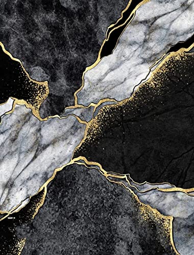 Black Grey Gold Marble Pattern Area Rug, Vintage Modern Bedroom Carpet, Upholstery Rug Non-Slip Machine Washable Non-Shedding for Living Room Bedroom - 5ft x 7ft