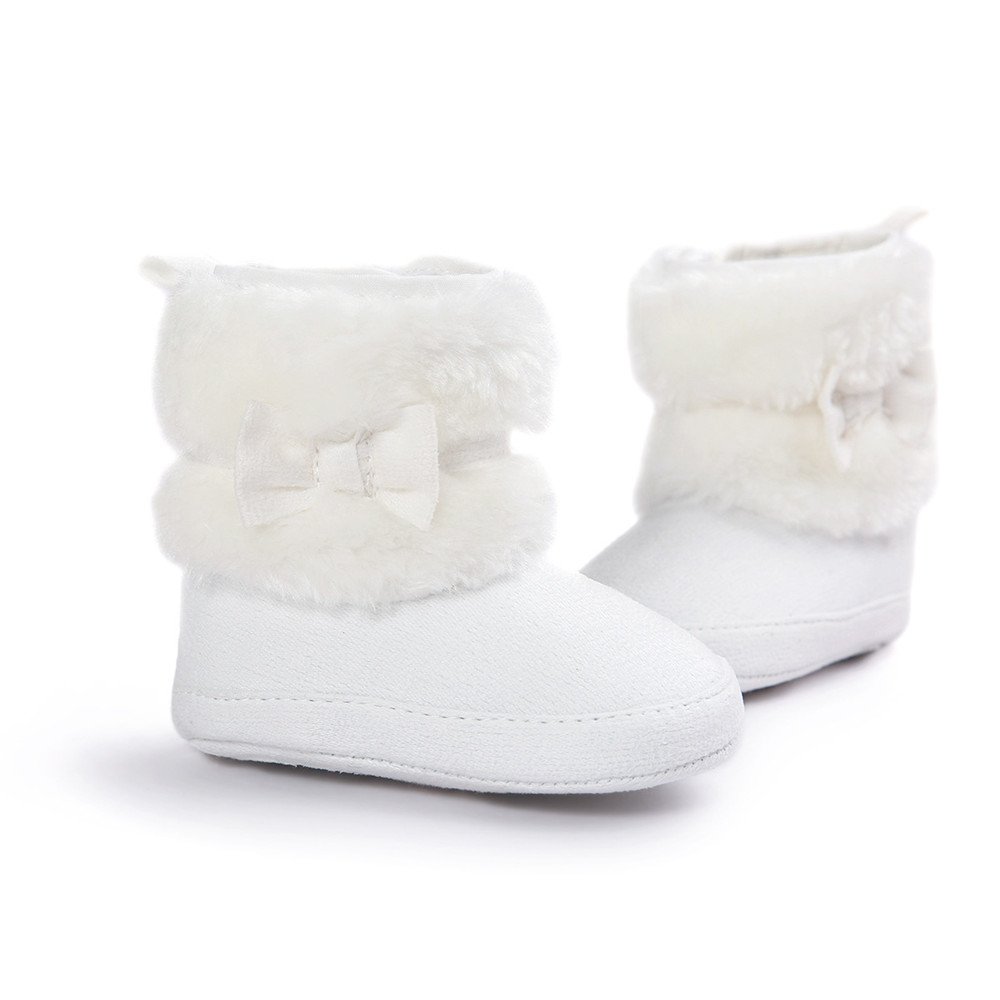 ESTAMICO Baby Girl Plush Winter Snow Bowknot Boots White 6-12 Months