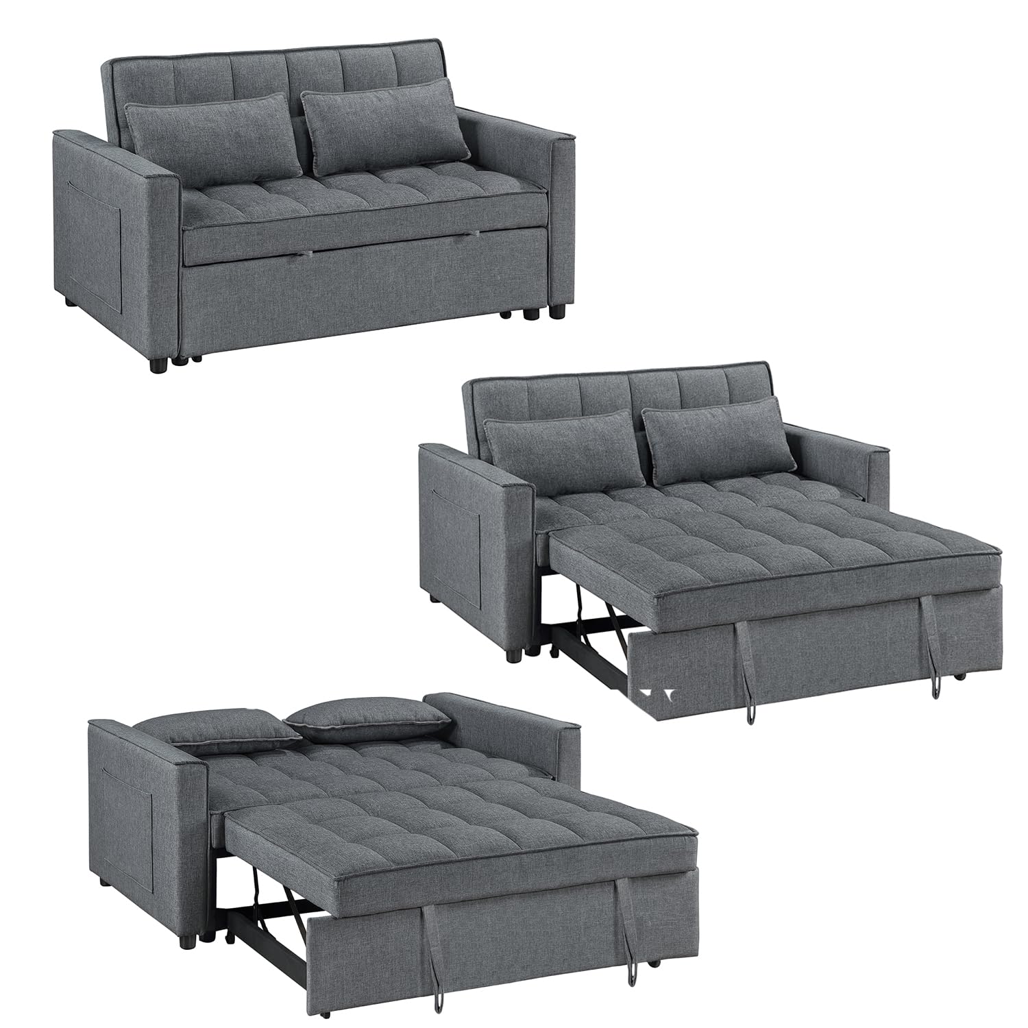 Anmutig Pull Out Sofa Bed 3-in-1 Convertible Sofa Sleeper Chair Bed,Adjustable Armchair Beds for Small Spaces, Apartment, Living Room, Office (Grey)