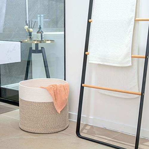 MINTWOOD Design Large 17 x 15 Inches Decorative Cotton Rope Basket, Blanket Basket Living Room, Laundry Basket, Woven Basket, Toy Storage Baskets Bin, Round Large Basket for Pillows, Throws, Towels