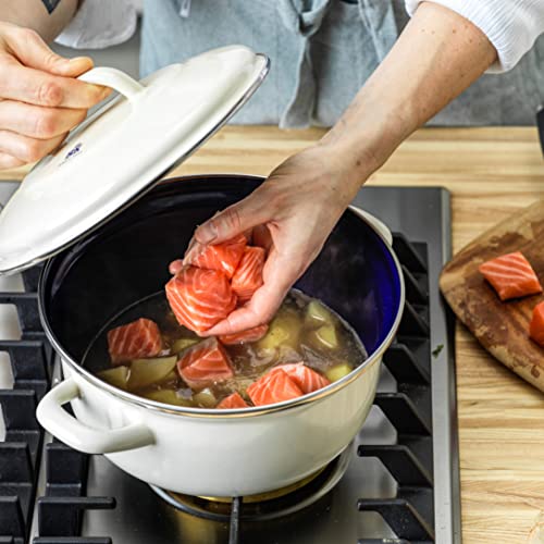 BK Indigo Dutch Heritage Round German Enamelled Casserole with Lid with PFAS-Free Ceramic Non-Stick Coating, 26 cm/5.2 Litre, Induction, Dishwasher Safe, Oven Safe, Cream