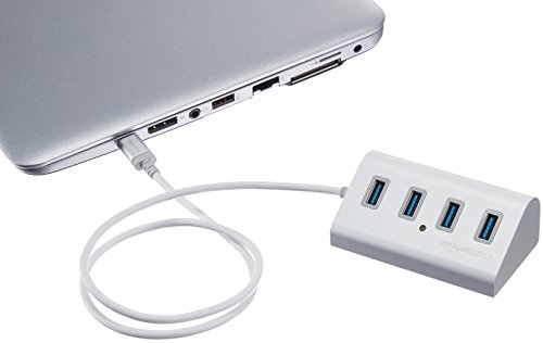 Amazon Basics USB 3.1 Type-C to 4-Port Aluminum Hub Connector, Silver