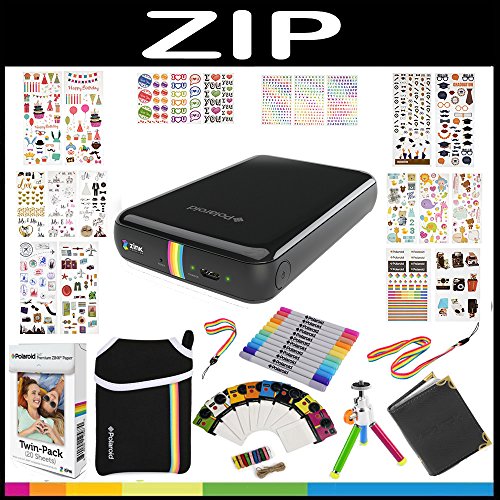 Polaroid ZIP Mobile Printer Gift Bundle + ZINK Paper (20 Sheets) + 9 Unique Colorful Sticker Sets + Pouch + Twin Tip Markers + Hanging Frames + Photo Album + Accessories