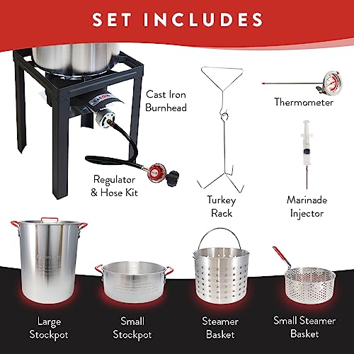GasOne Turkey Fryer 30 QT Cooker Set and 10 QT Fish Fryer Craw Fish Boiler Steamer Complete Set,Black