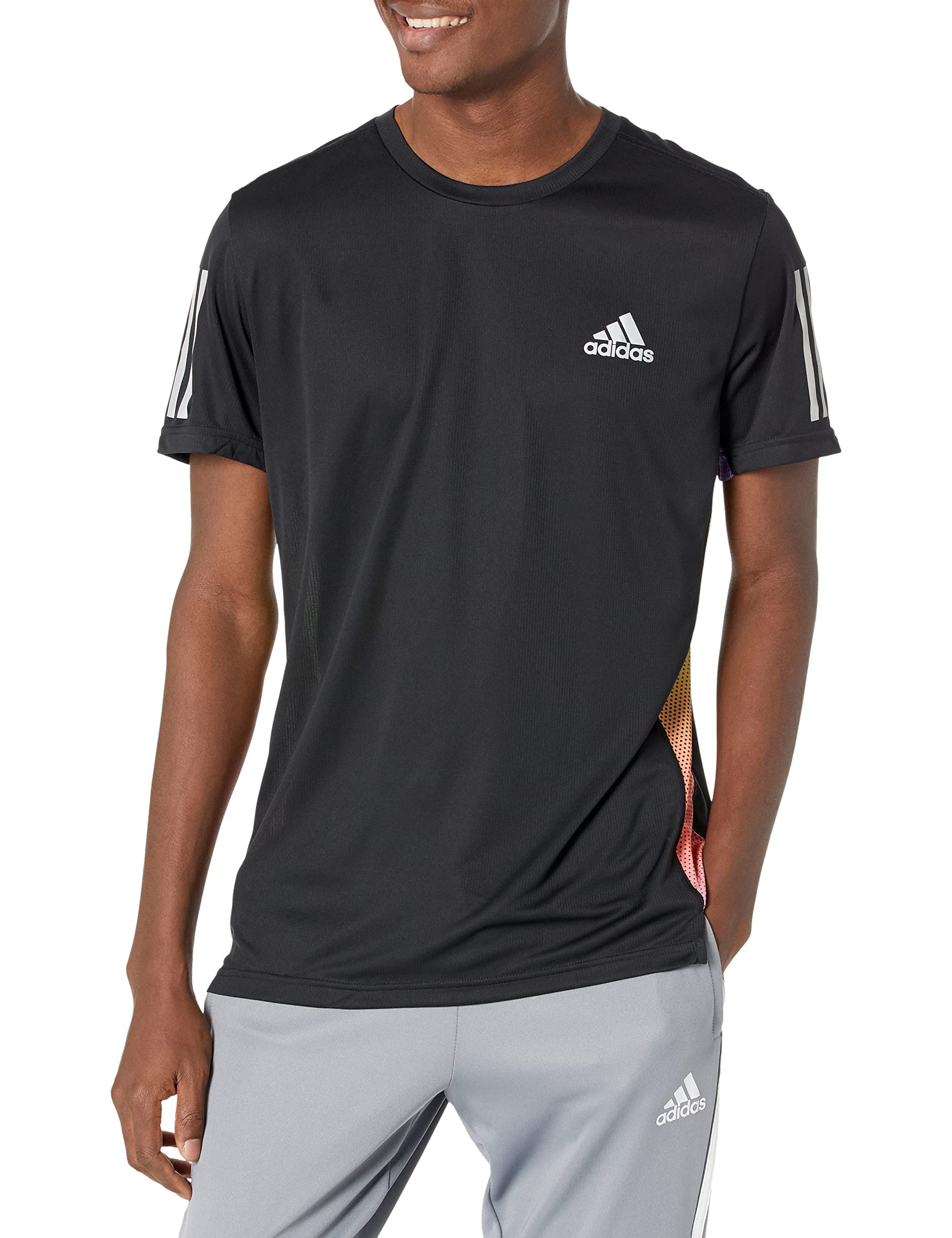 adidas Men's Own The Run Color Block Tee, Black/Purple Rush/Pulse Lime/Acid Red, X-Large