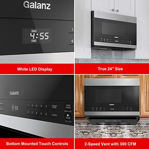 Galanz GLOMJD13S2SW-10 24 inch Over The Range Microwave, Sensor Cooking, Convertible Venting with 2 Speed, LED Lighting, Child Lock, 1000W/120Volts, Stainless Steel, 1.3 Cu Ft