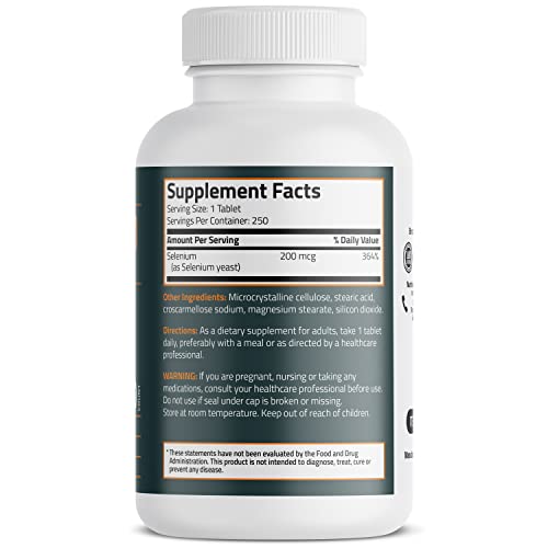 Bronson Selenium 200 mcg Immune & Antioxidant Support Essential Mineral, 250 Vegetarian Tablets