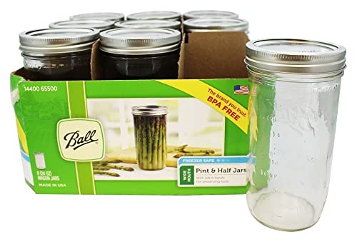 JARDEN HOME BRANDS 1440065500 Ball Wide Mouth Mason Jars, 24 oz(Pack of 9)
