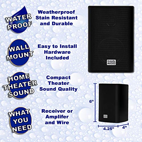 Acoustic Audio by Goldwood AA351B 2 Way High Performance Indoor Outdoor 500W Speakers with Powerful Bass (1 Pair, Black)